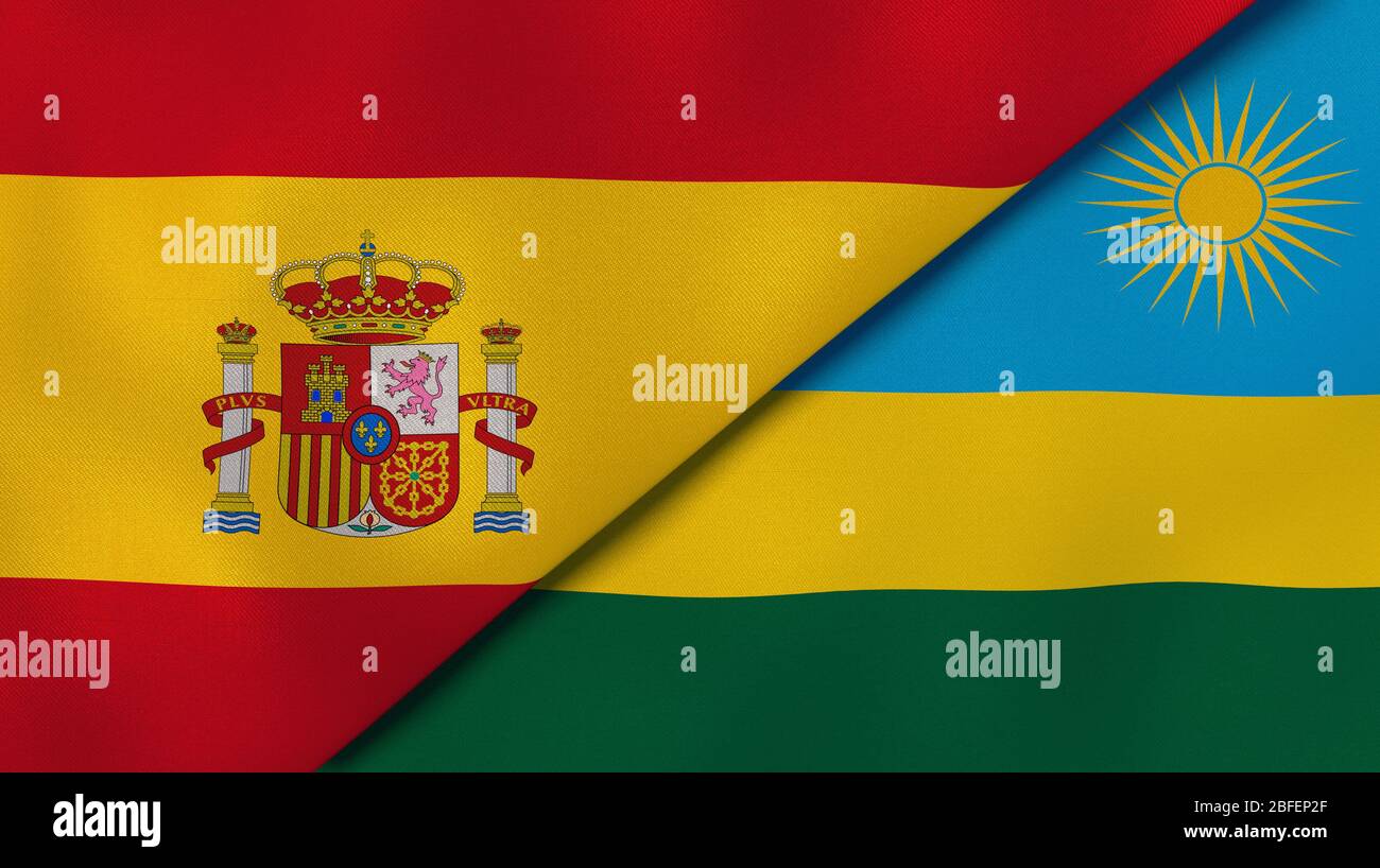 Two states flags of Spain and Rwanda. High quality business background ...