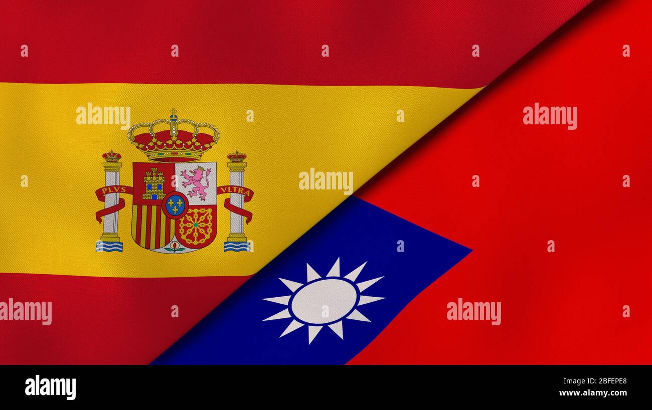 Two states flags of Spain and Taiwan. High quality business background ...