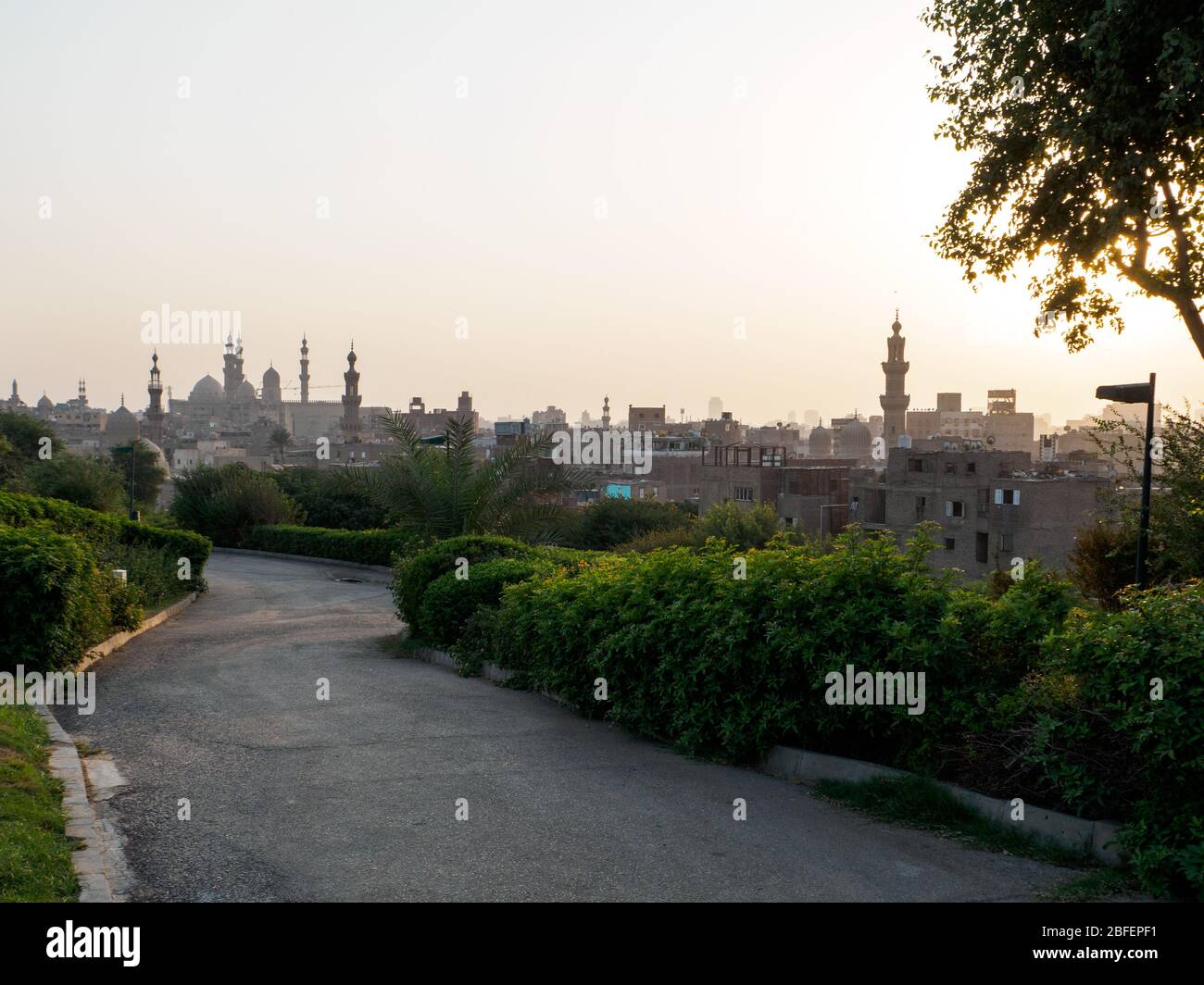 Al Azhar Park, Cairo, Egypt, October 2019, a path in the park with the ...