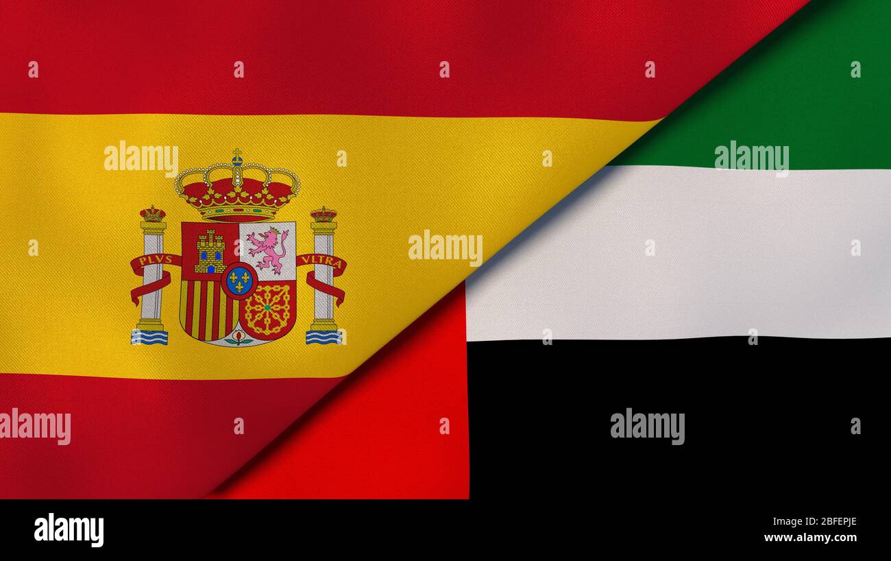 Two states flags of Spain and United Arab Emirates. High quality ...