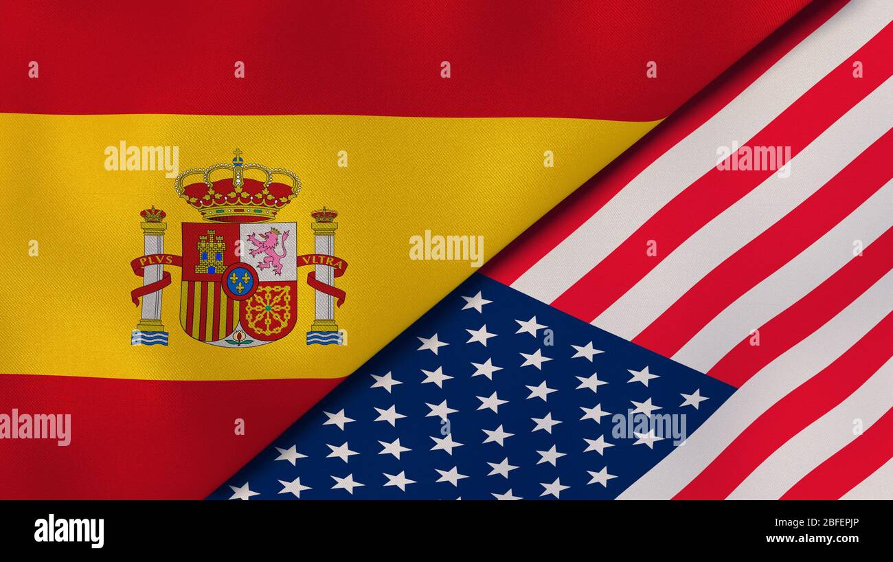 Two states flags of Spain and United States. High quality business ...