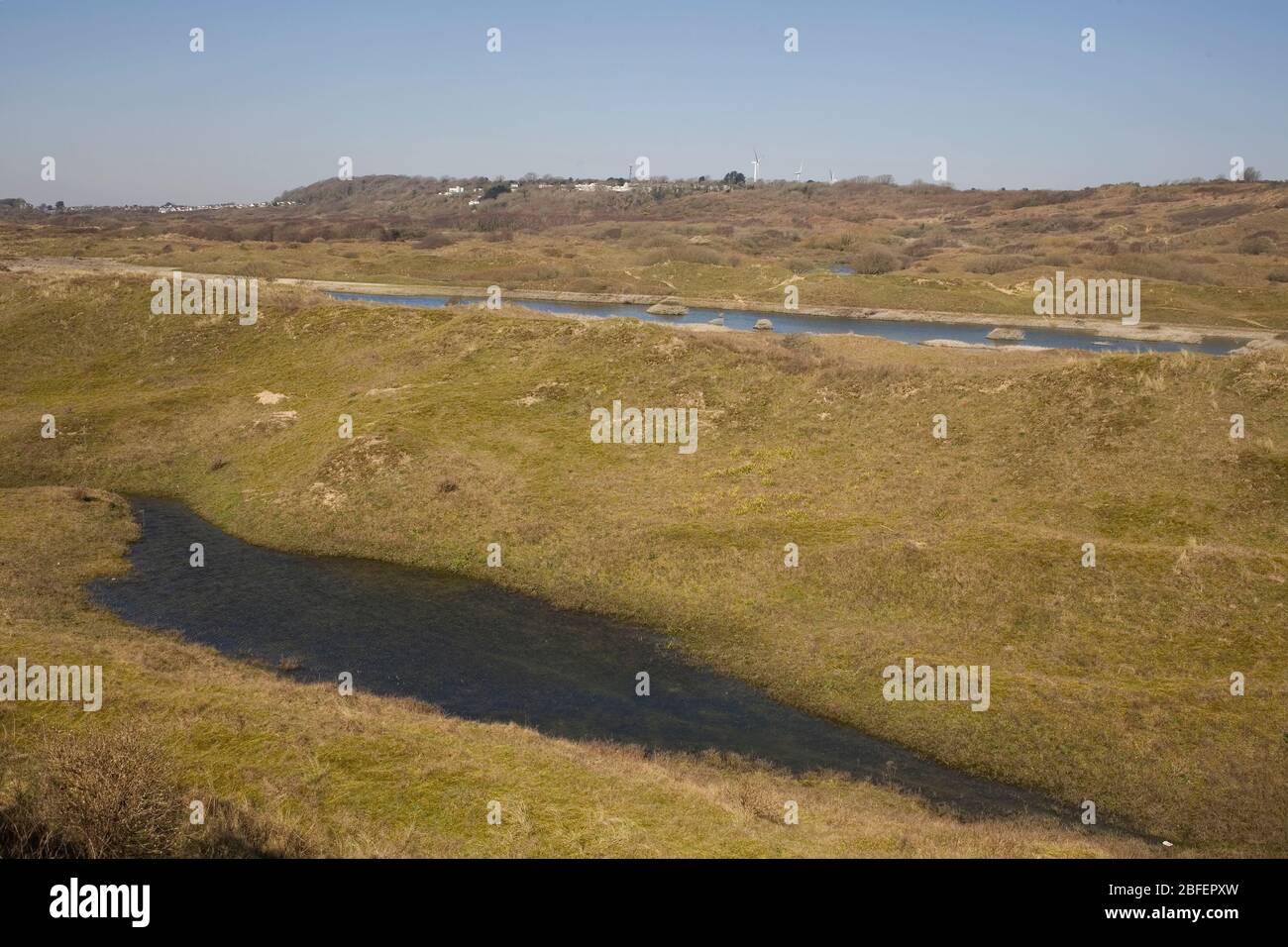 Pools and dunes on Merthyr Mawr nature reserve with Newton and Wig Fach ...
