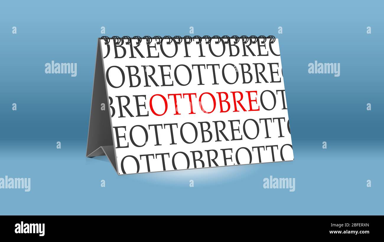 A calendar for the desk shows the Italian month of Ottobre (October in ...