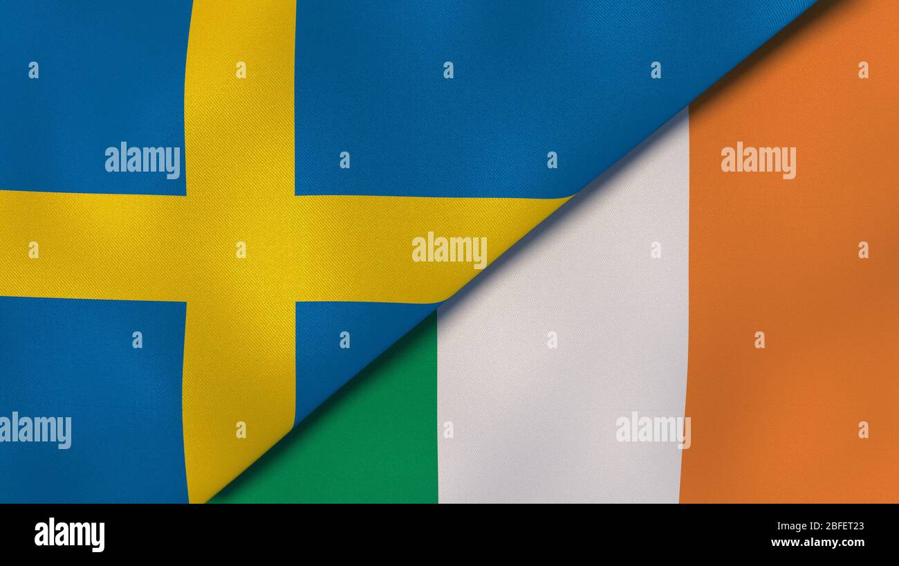 Two states flags of Sweden and Ireland. High quality business ...