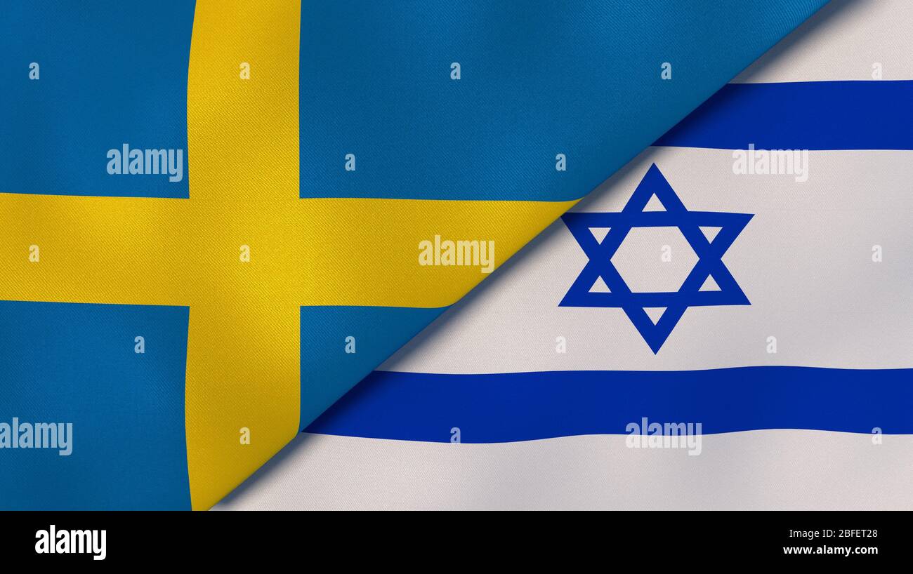 Two states flags of Sweden and Israel. High quality business background ...