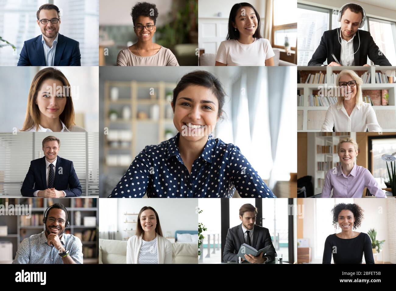 Webcam screen view multiracial businesspeople involved in group ...