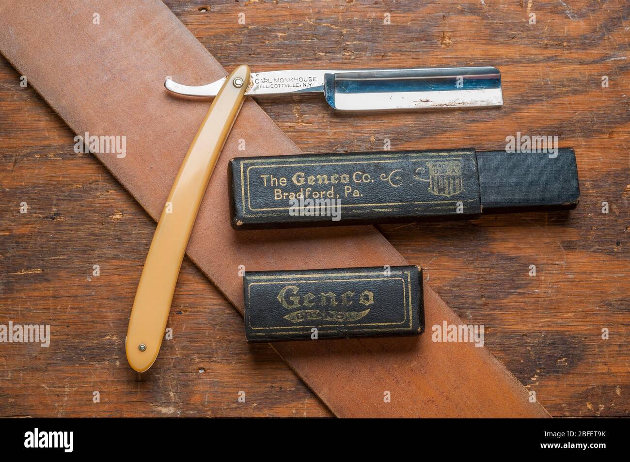 Carl Monkhouse Straight Razor, case, and strop Stock Photo - Alamy