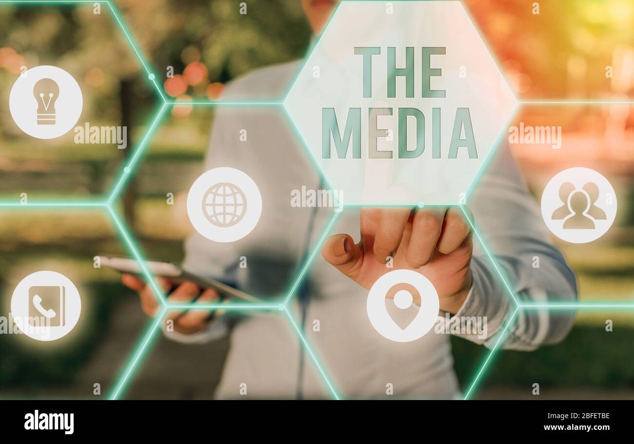Writing note showing The Media. Business concept for main means of mass ...