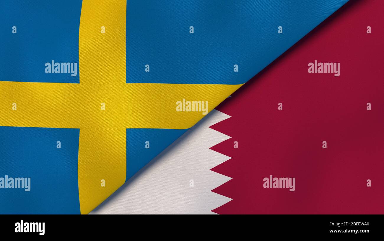 Two states flags of Sweden and Qatar. High quality business background ...