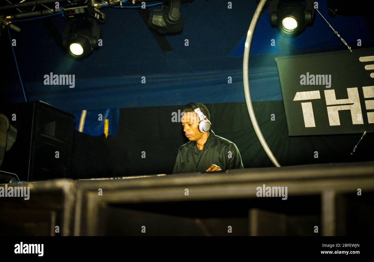 Jeff Mills djing in The End Techno Arena at Homelands festival 2002 ...