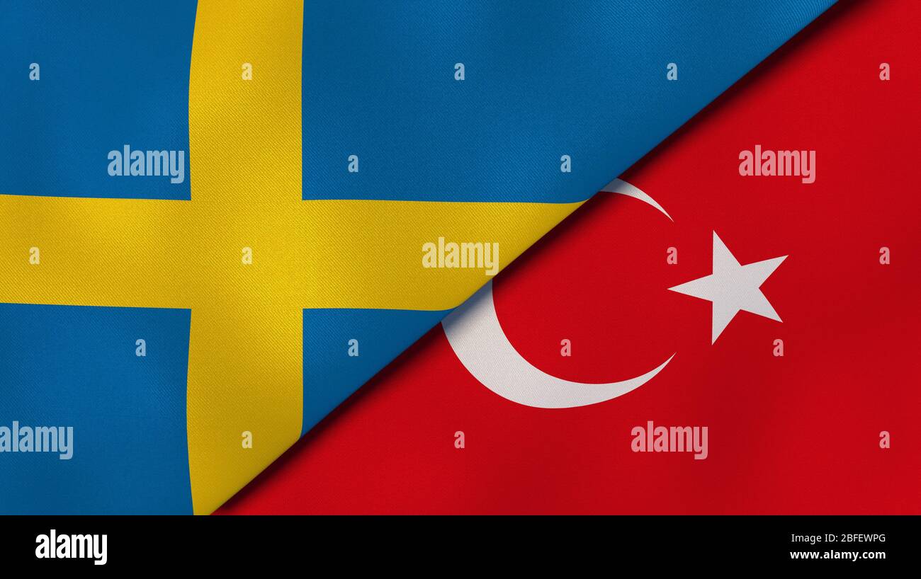 Two states flags of Sweden and Turkey. High quality business background ...