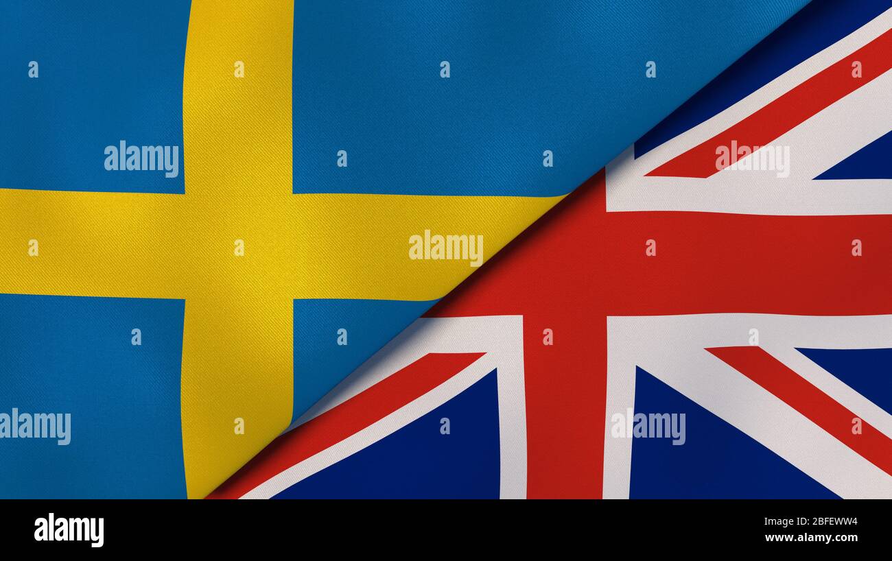 Two states flags of Sweden and United Kingdom. High quality business ...