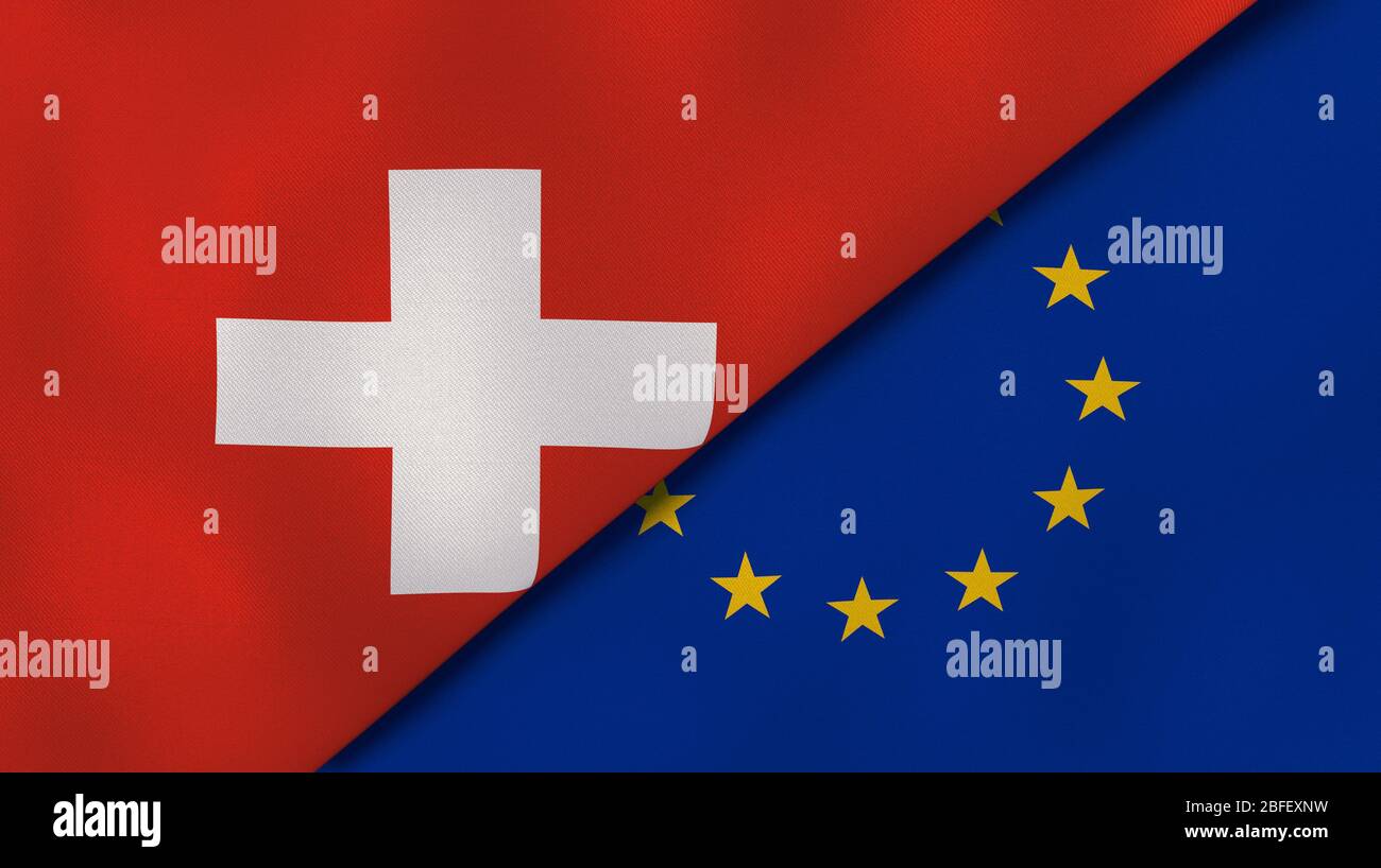 Two states flags of Switzerland and European Union. High quality ...