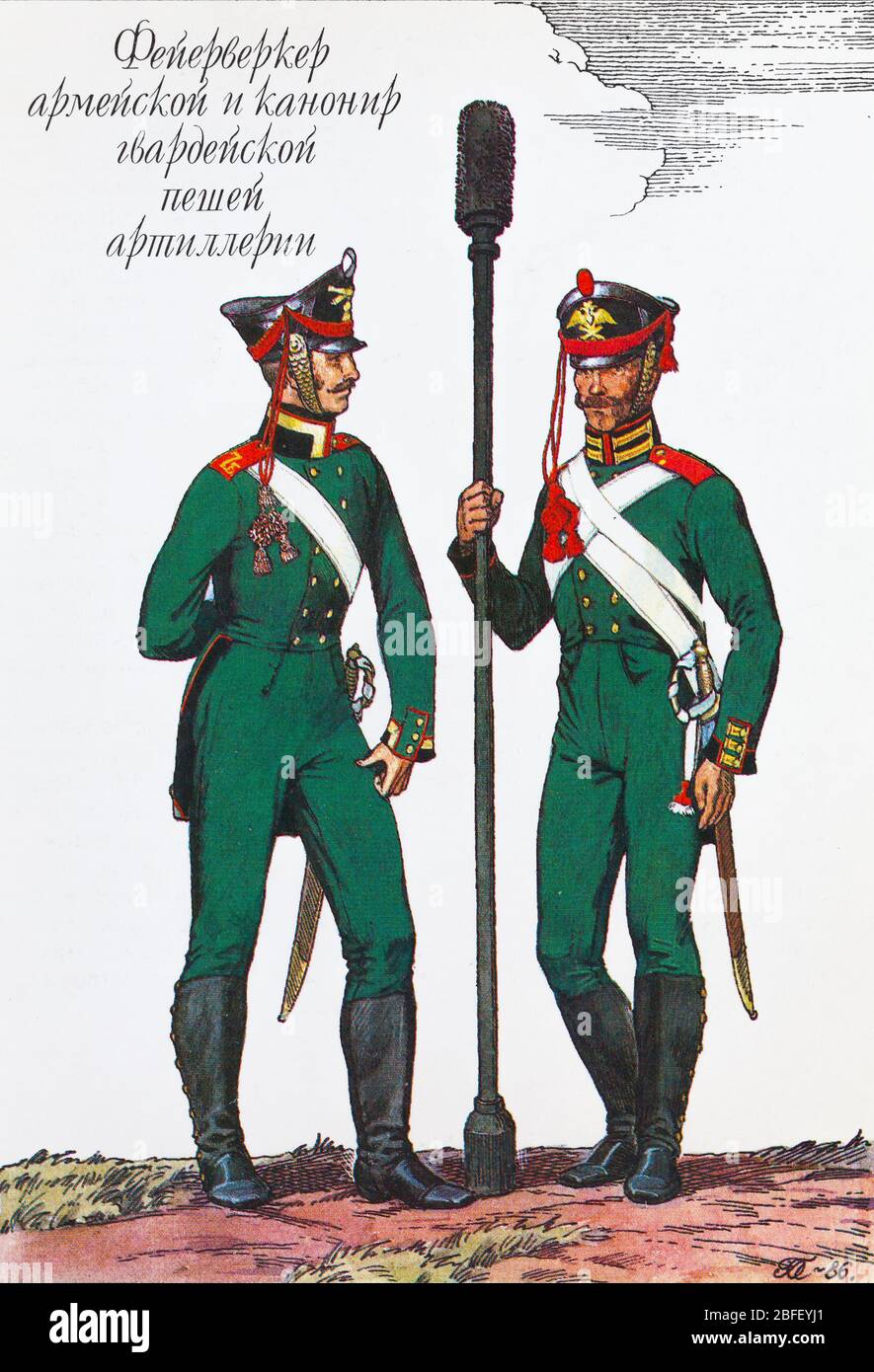 Army feuerwerker and Guards cannoneer, 1812, 19th century Russian army ...
