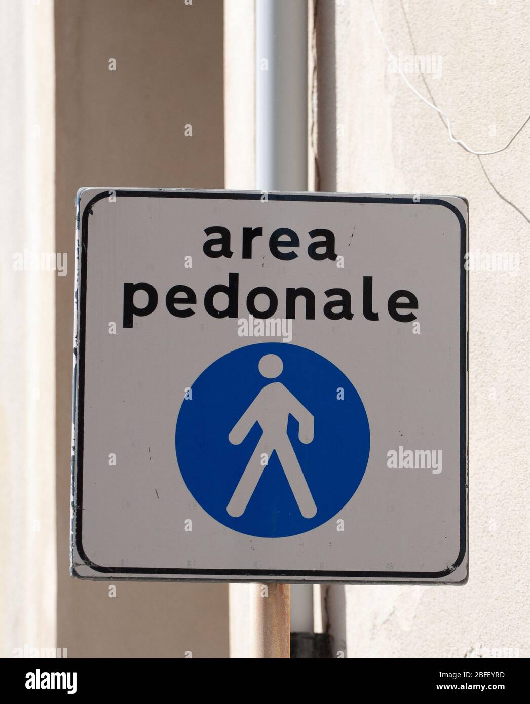 area pedonale (pedestrian area) road sign in Cefalu, Sicily, Italy ...