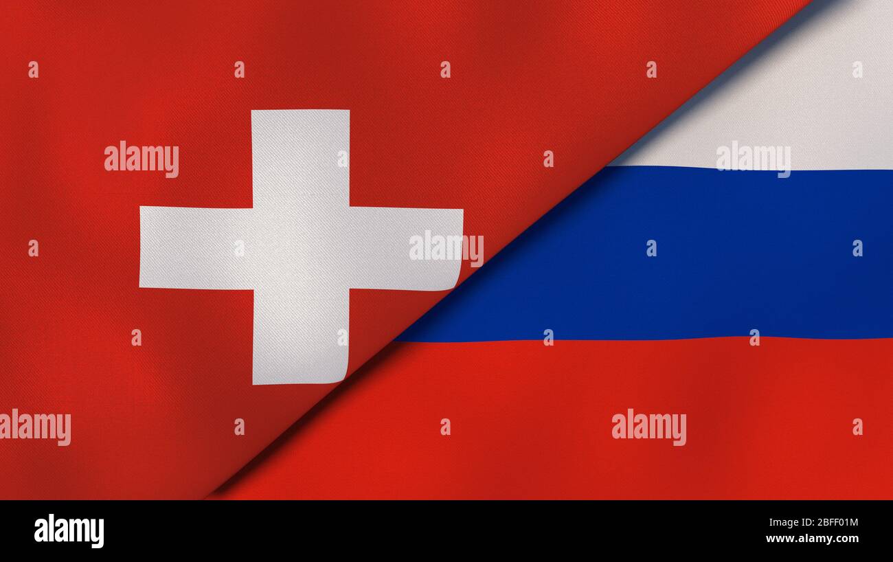Two states flags of Switzerland and Russia. High quality business ...