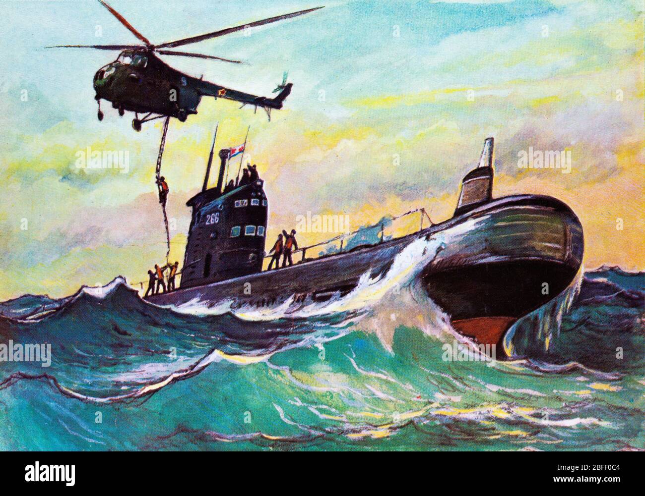 Diesel-electric attack submarine and helicopter, Soviet Navy, 1970s ...