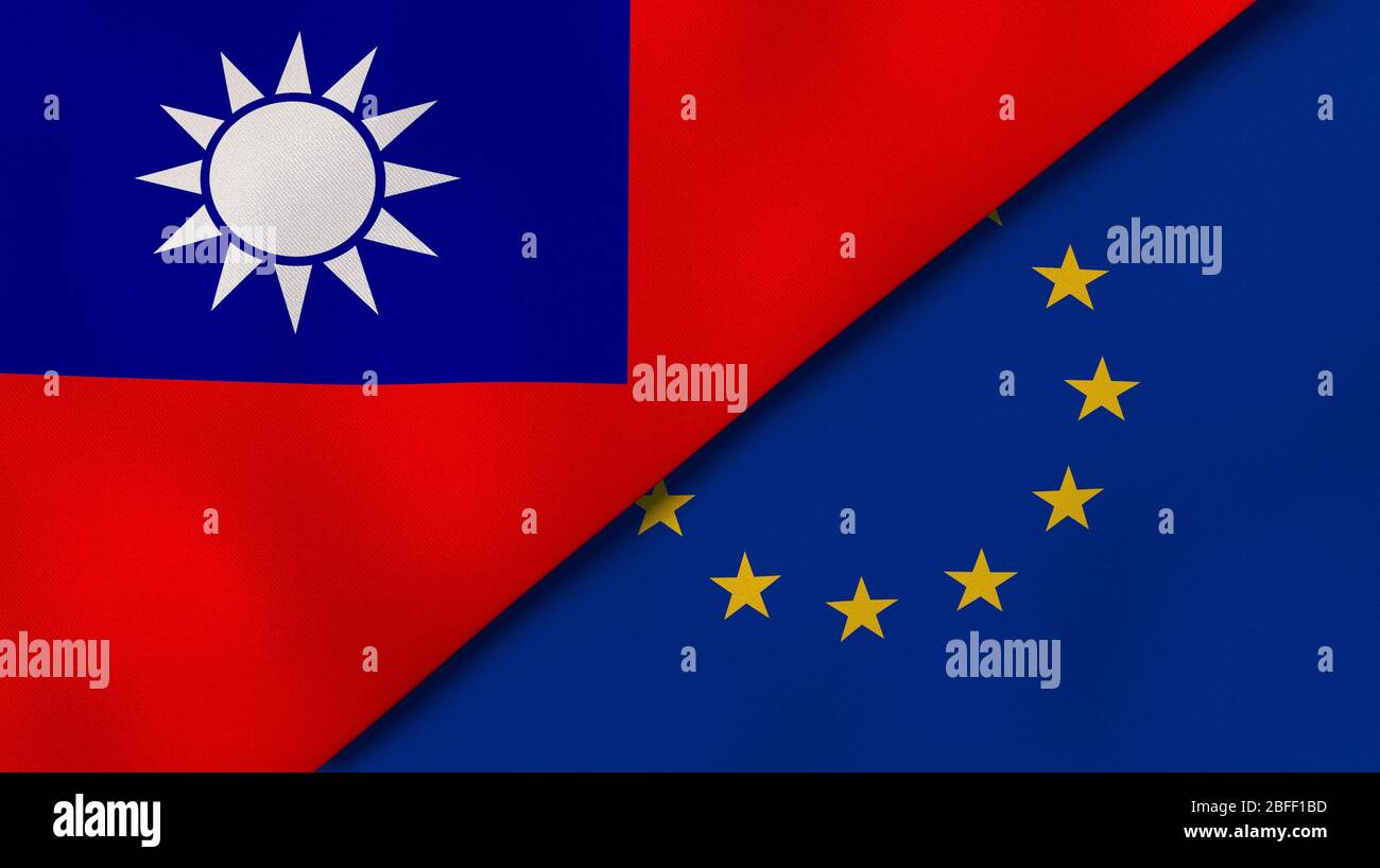 Two states flags of Taiwan and European Union. High quality business ...
