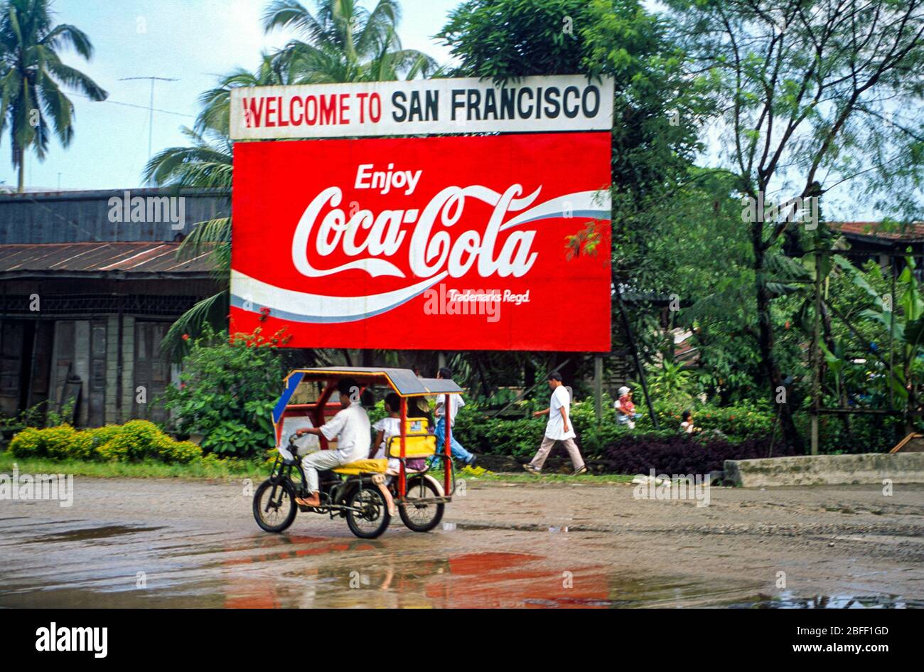 CocaCola sign in San Francisco, Mindanao, Philippines, March 1996 Stock ...