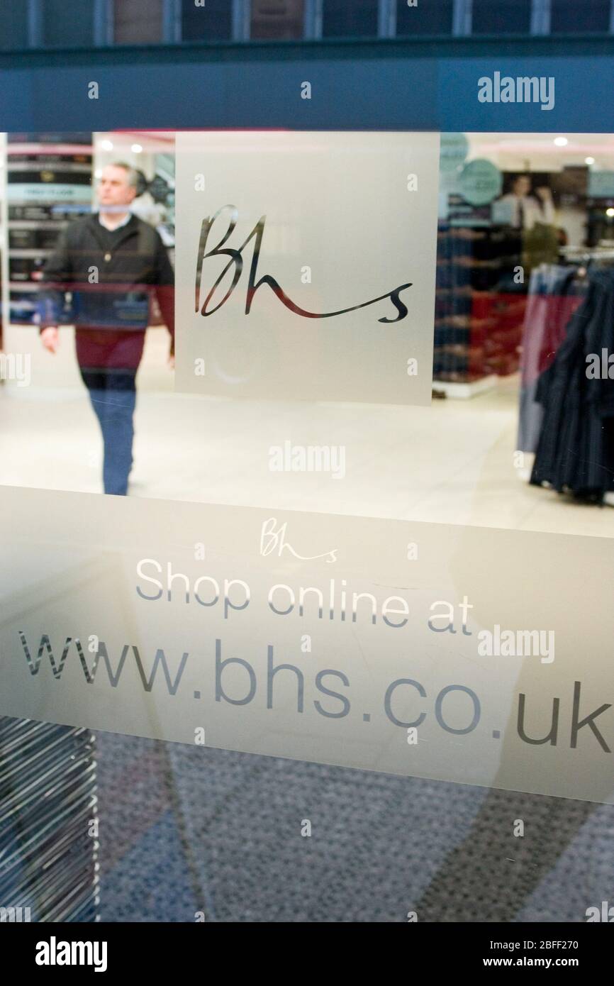 Frosted BHS logo and website detaild etched into the glass doors of the ...