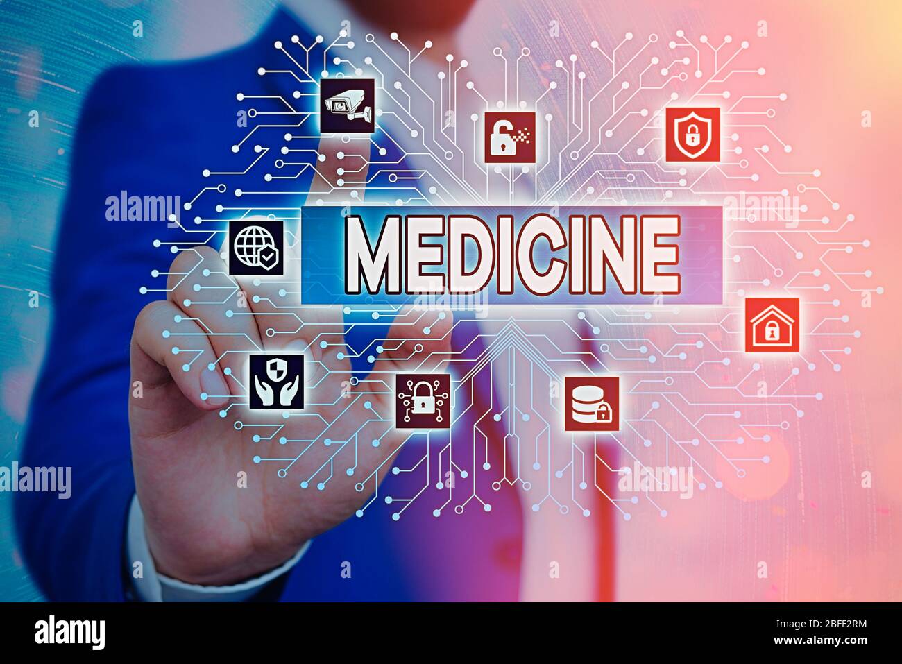 Text sign showing Medicine. Business photo showcasing A substance or ...