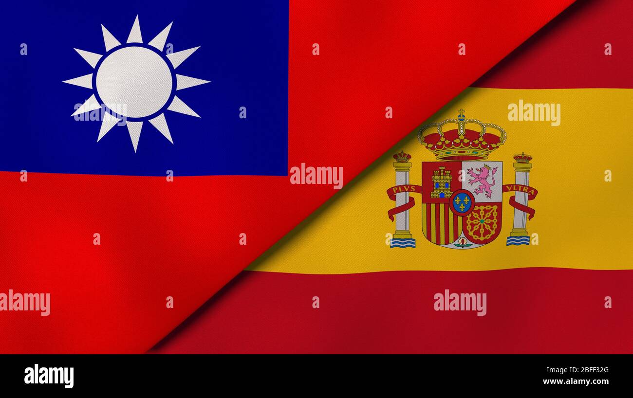 Two states flags of Taiwan and Spain. High quality business background ...
