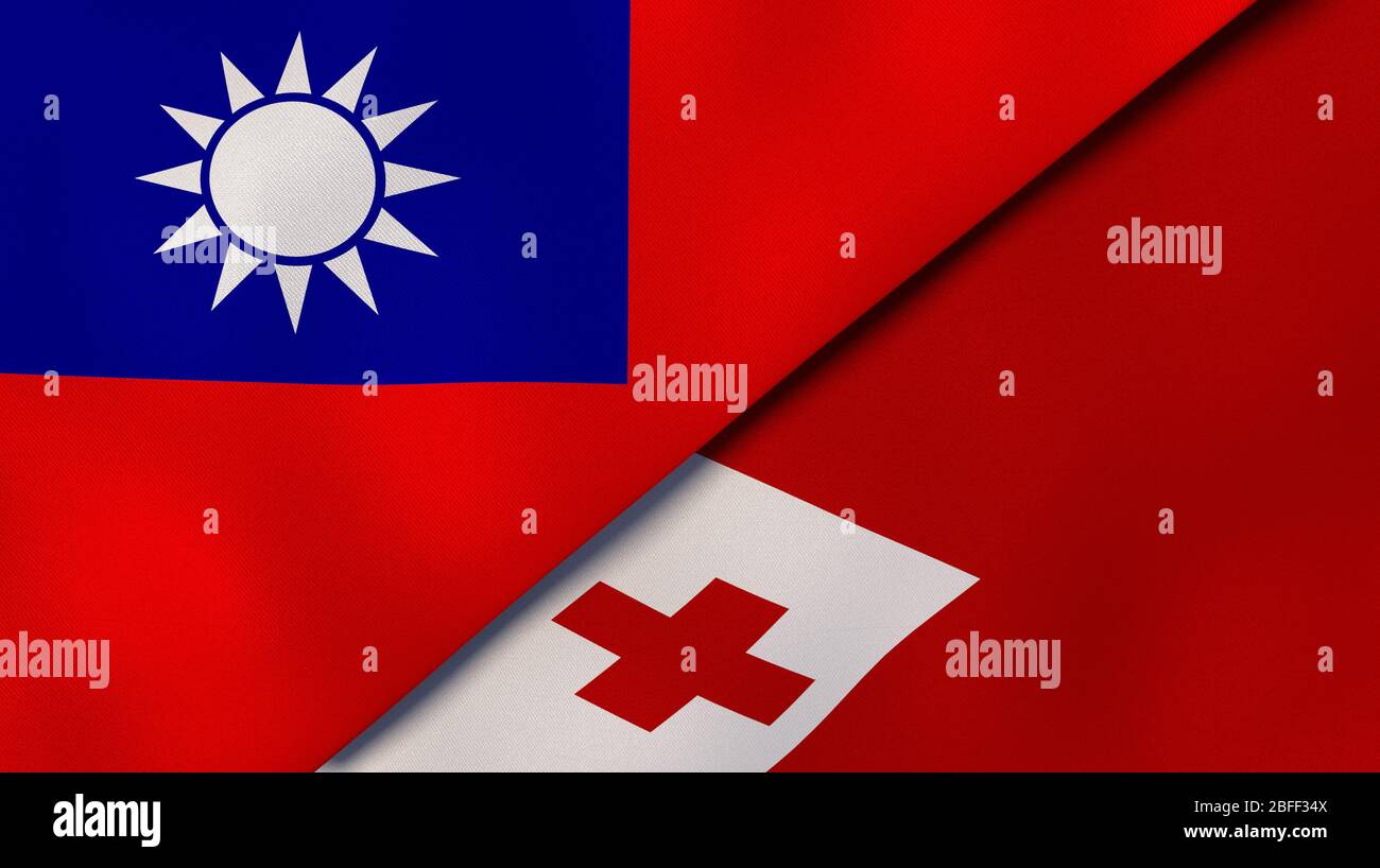 Two states flags of Taiwan and Tonga. High quality business background ...