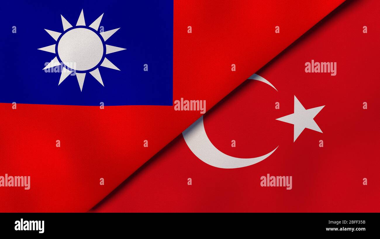 Two states flags of Taiwan and Turkey. High quality business background ...