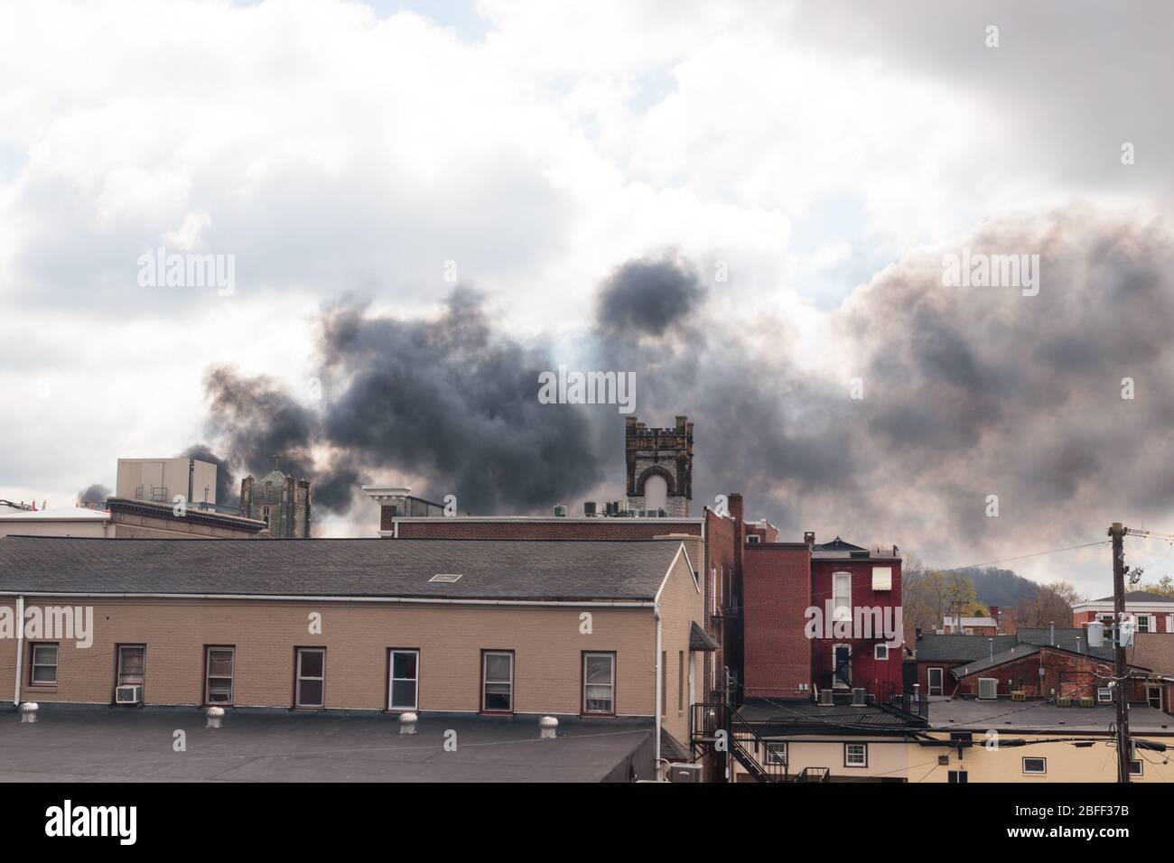 Columbia, PA - April 18, 2020: Smoke caused by the fire seen from the ...