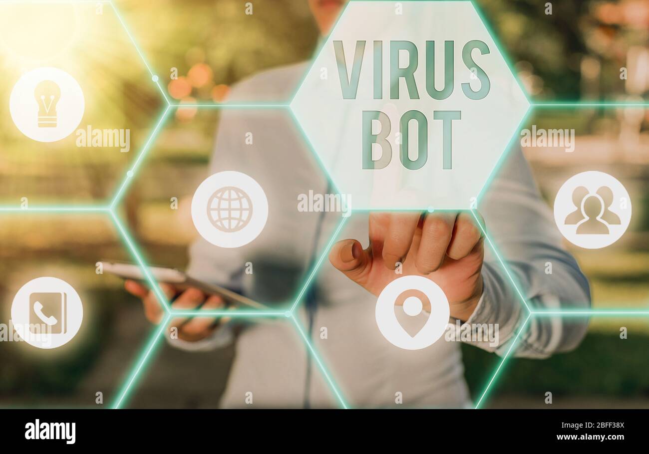 Writing note showing Virus Bot. Business concept for malicious ...