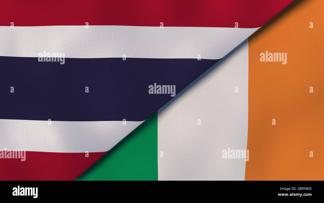Two states flags of Thailand and Ireland. High quality business ...