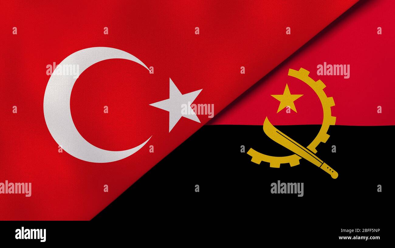 Two states flags of Turkey and Angola. High quality business background ...