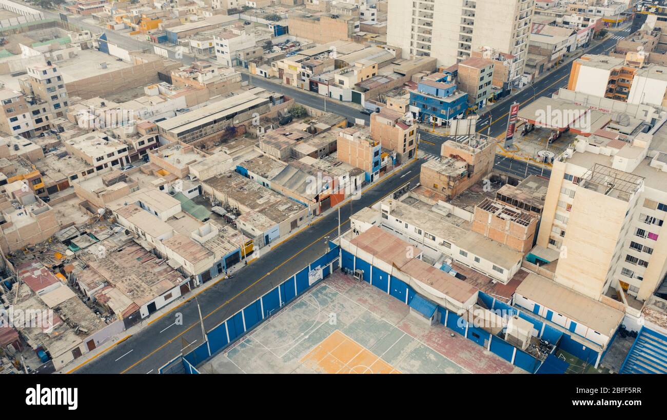Aerial perspective view of Lima Peru, streets without cars, city ...