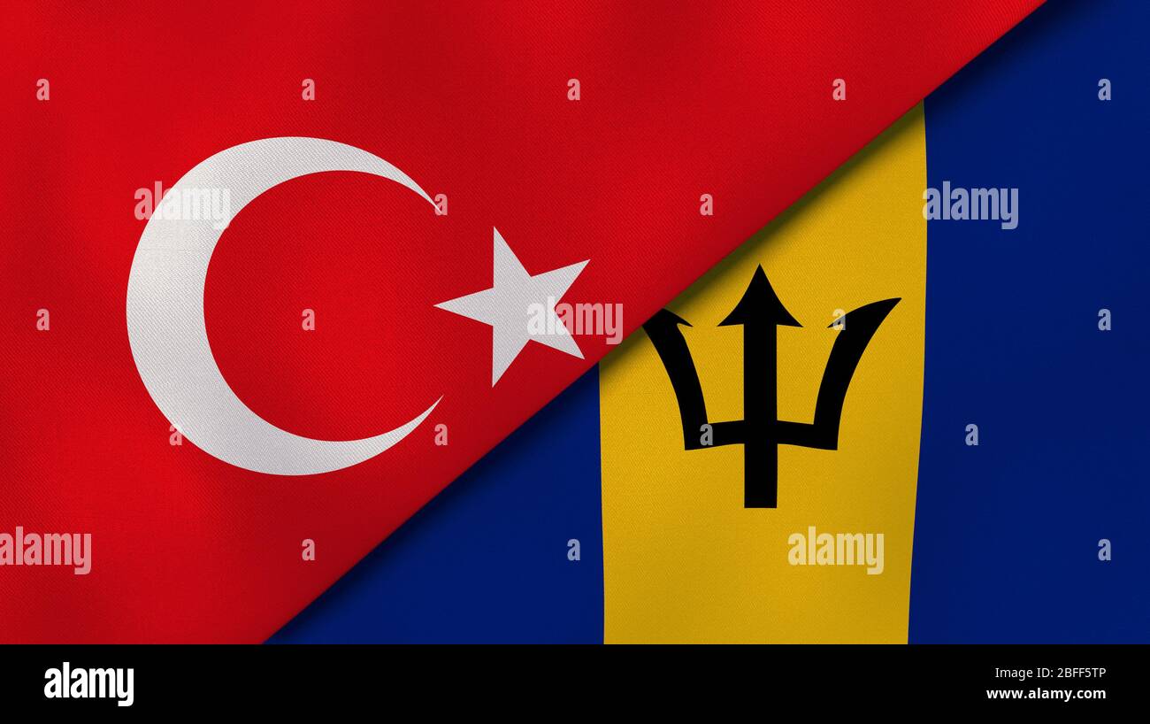 Two states flags of Turkey and Barbados. High quality business ...