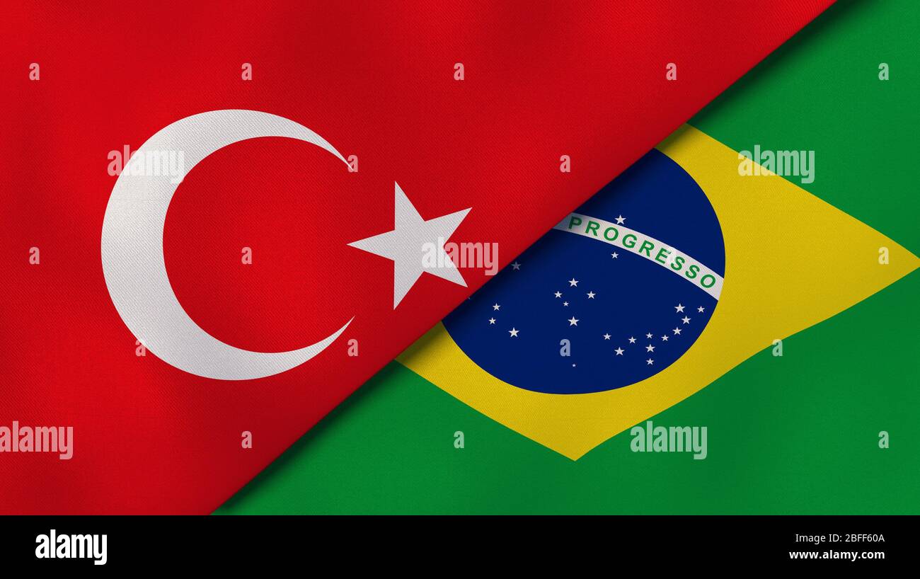 Two states flags of Turkey and Brazil. High quality business background ...