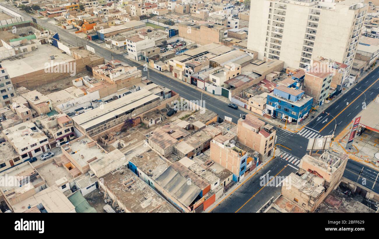 Aerial perspective view of Lima Peru, streets without cars, city ...