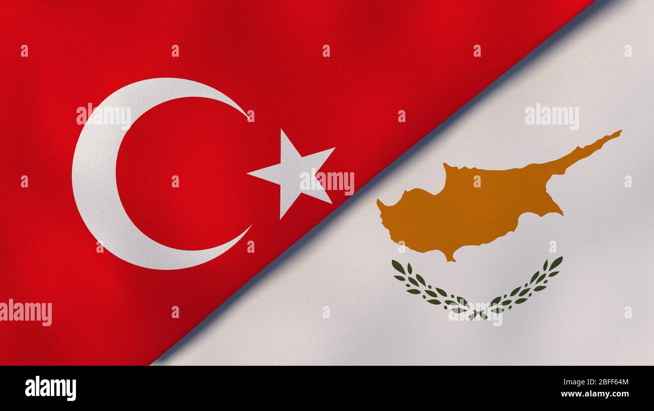 Two states flags of Turkey and Cyprus. High quality business background ...