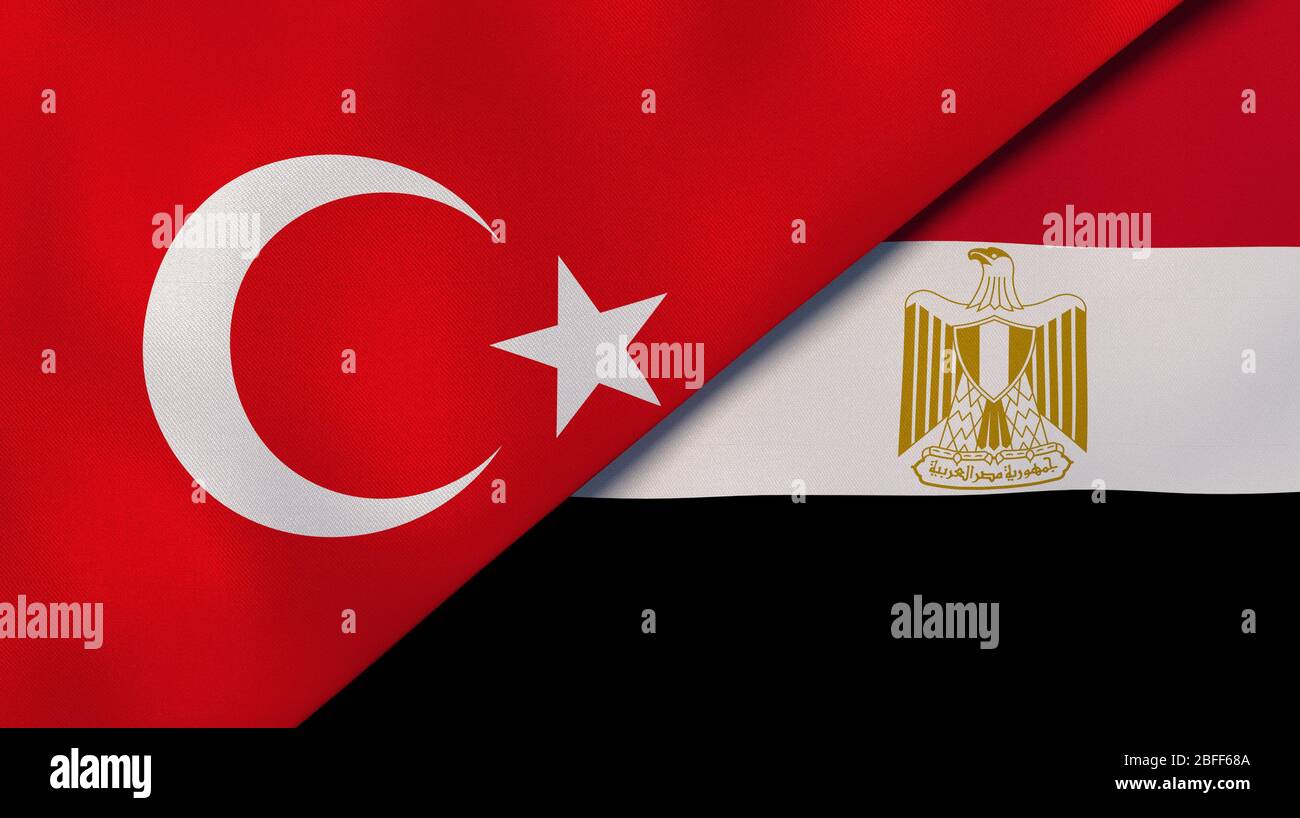 Two states flags of Turkey and Egypt. High quality business background ...