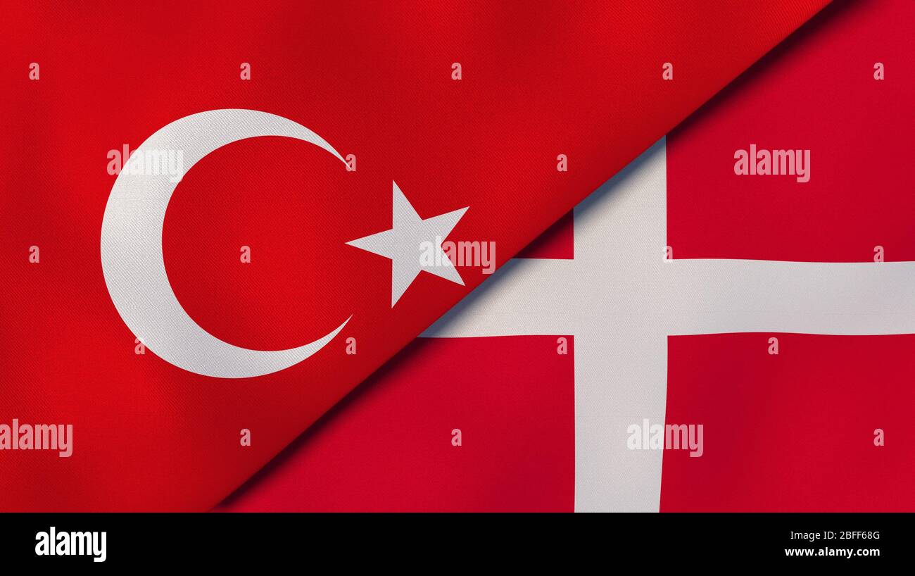 Two states flags of Turkey and Denmark. High quality business ...