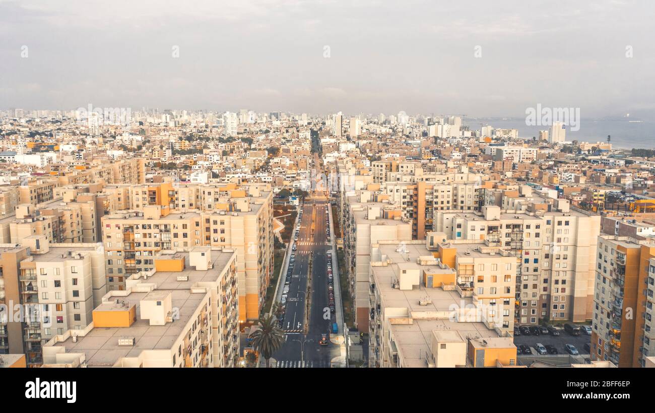 Aerial perspective view of Lima Peru, streets without cars, city ...