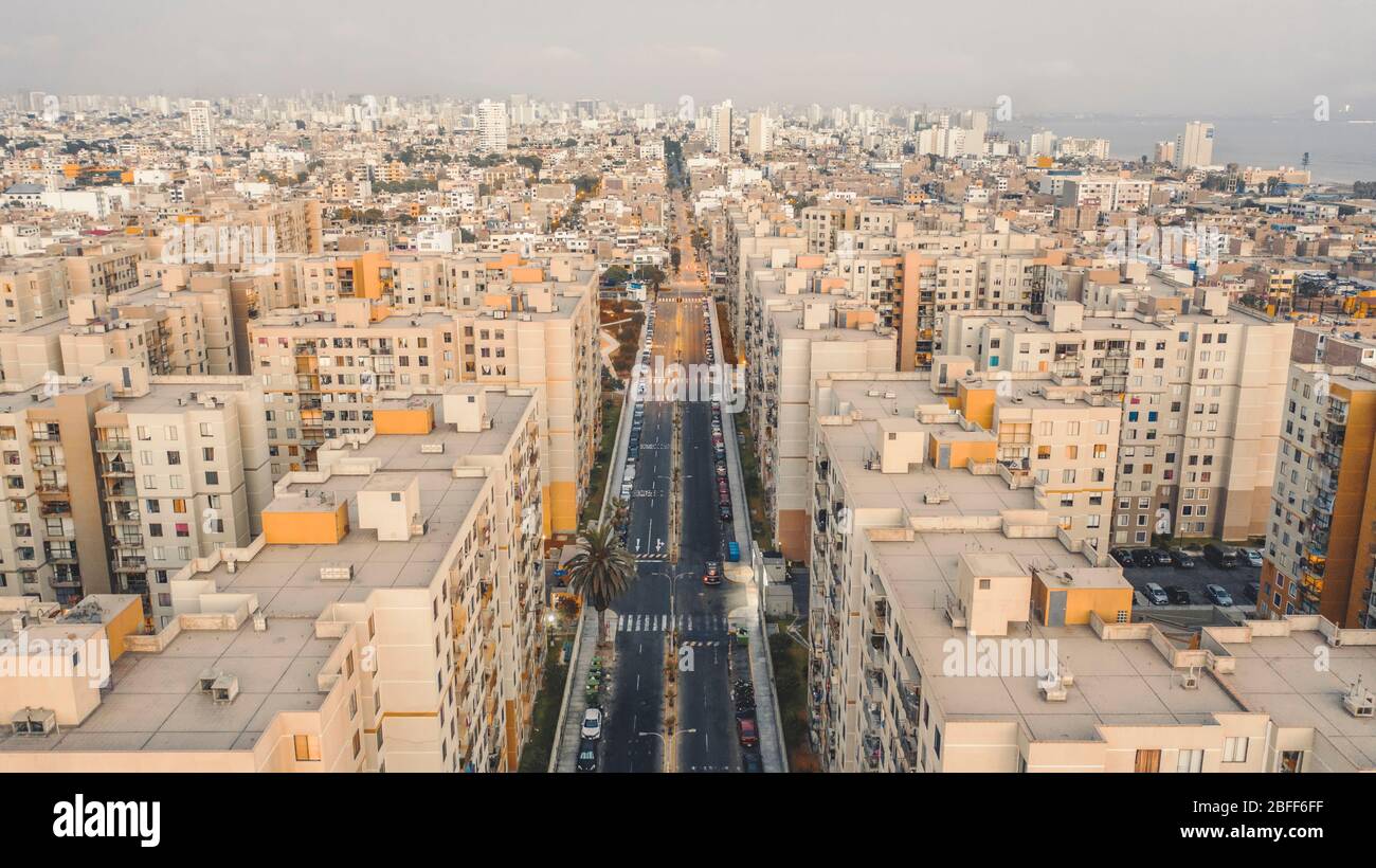 Aerial perspective view of Lima Peru, streets without cars, city ...
