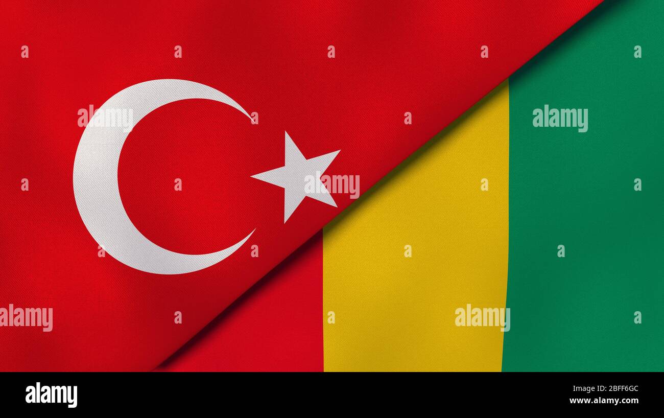 Two states flags of Turkey and Guinea. High quality business background ...