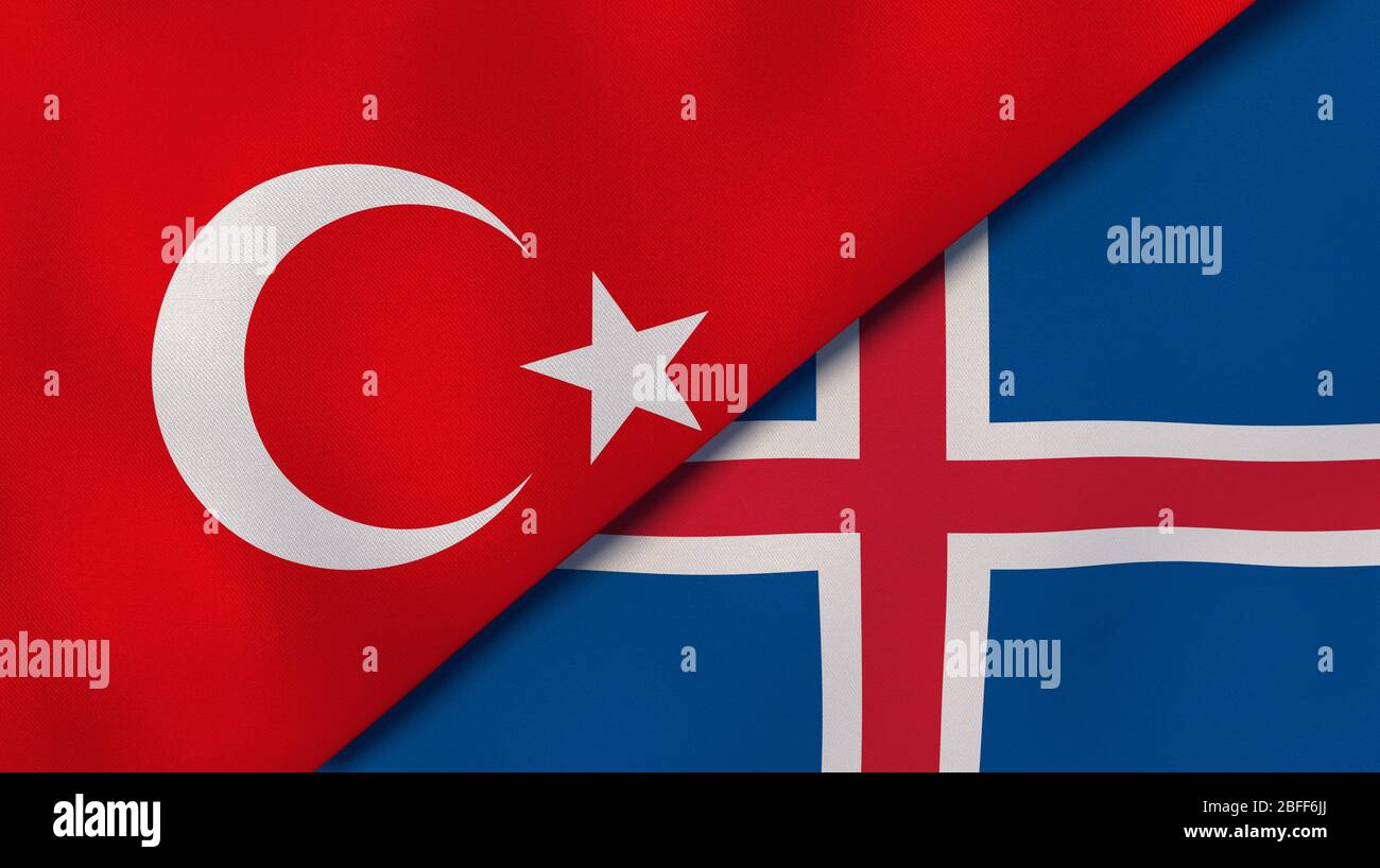 Two states flags of Turkey and Iceland. High quality business ...