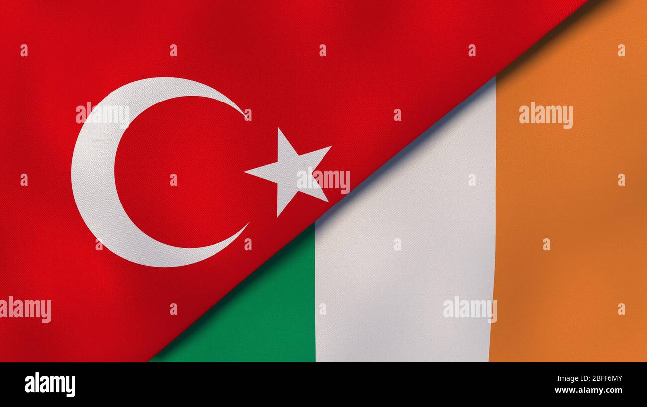 Two states flags of Turkey and Ireland. High quality business ...