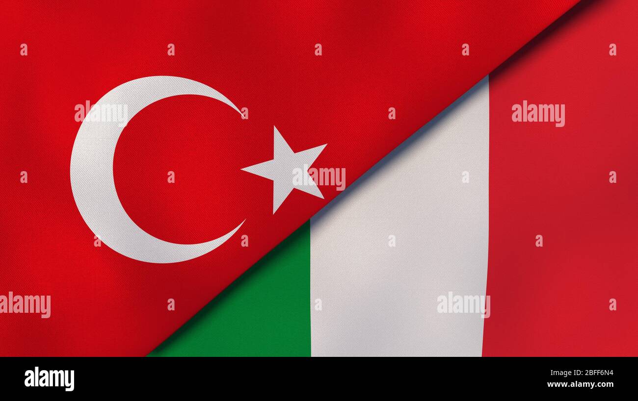 Two states flags of Turkey and Italy. High quality business background ...