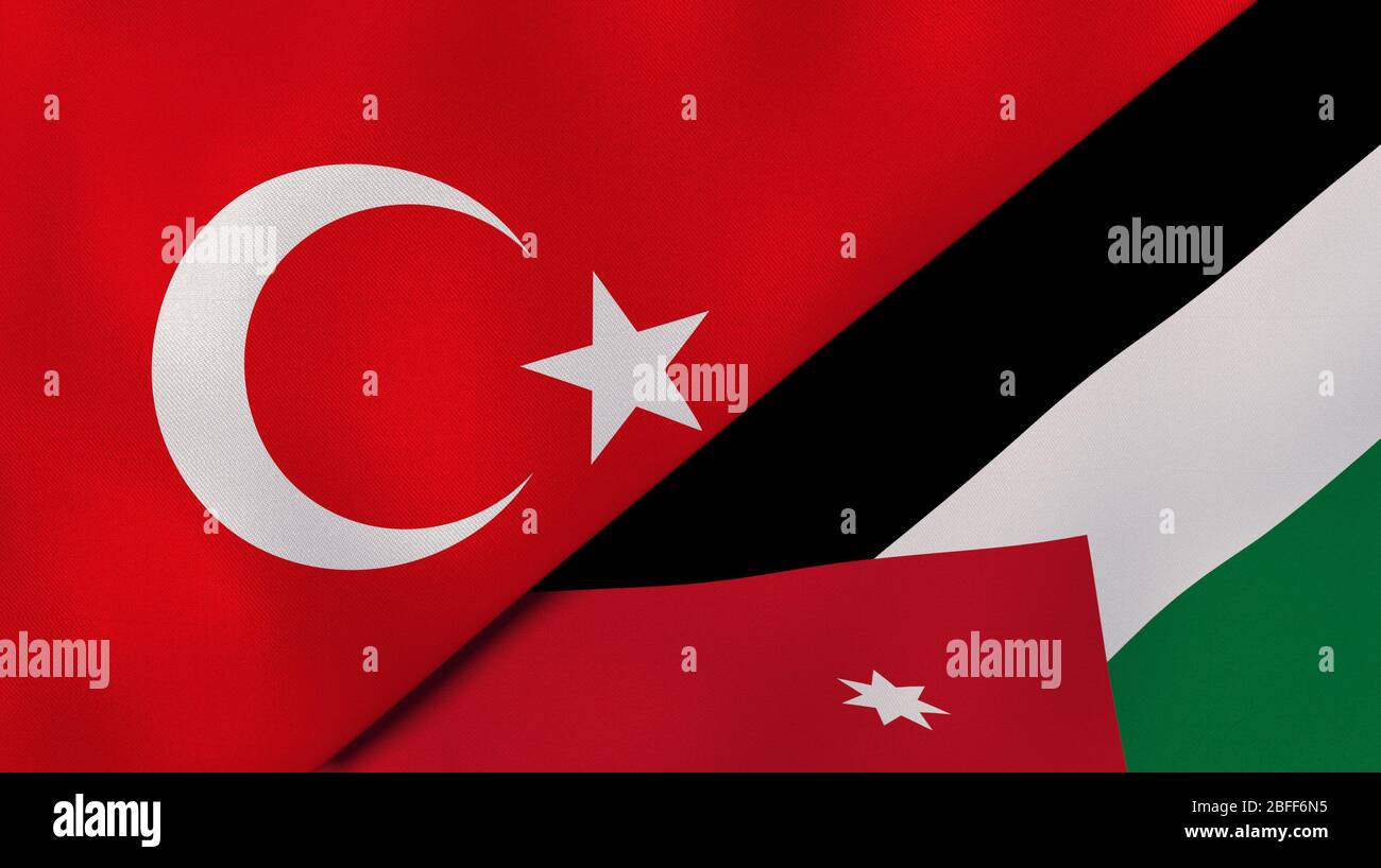Two states flags of Turkey and Jordan. High quality business background ...