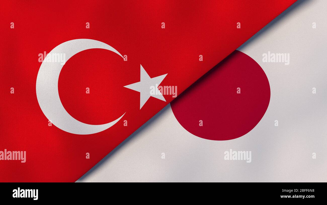Two states flags of Turkey and Japan. High quality business background ...