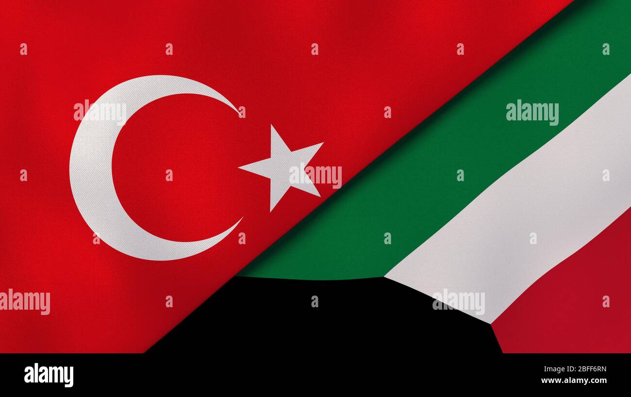 Two states flags of Turkey and Kuwait. High quality business background ...