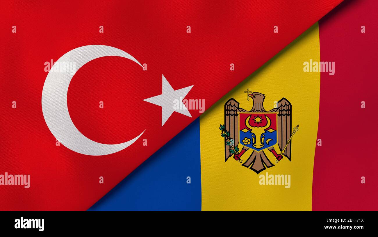 Two states flags of Turkey and Moldova. High quality business ...