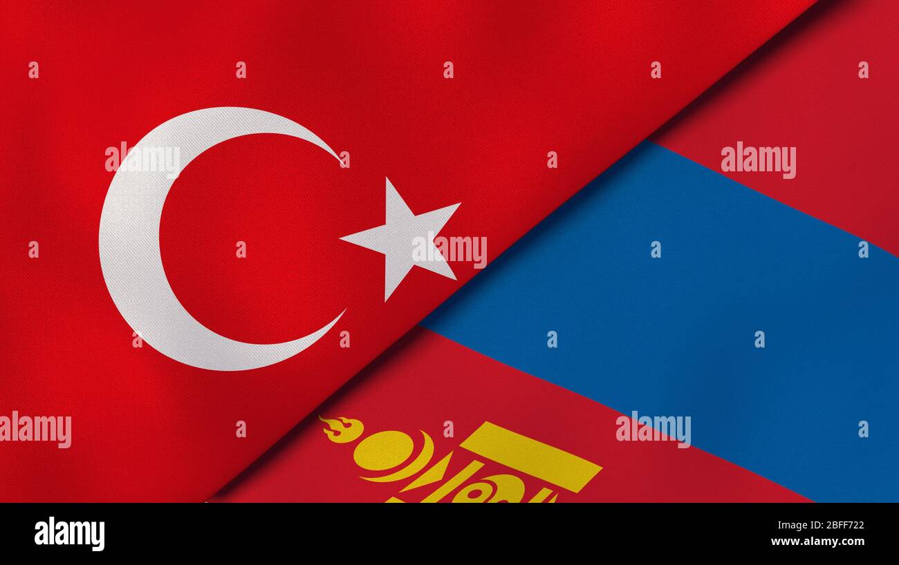 Two states flags of Turkey and Mongolia. High quality business ...